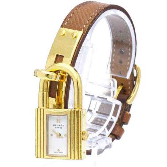 Hermes | Accessories | Hermes Kelly Watch Gold Plated Leather Quartz ...
